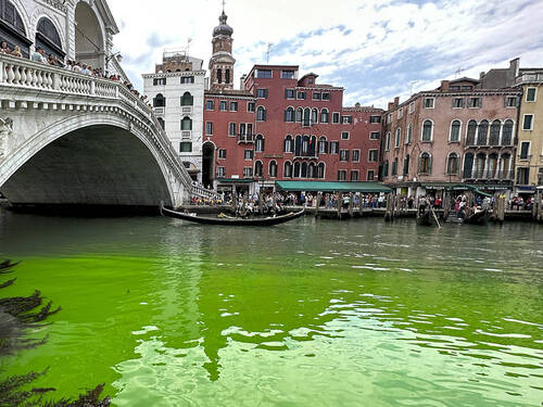 Un tronçon du Grand Canal de Venise vire au vert fluorescent